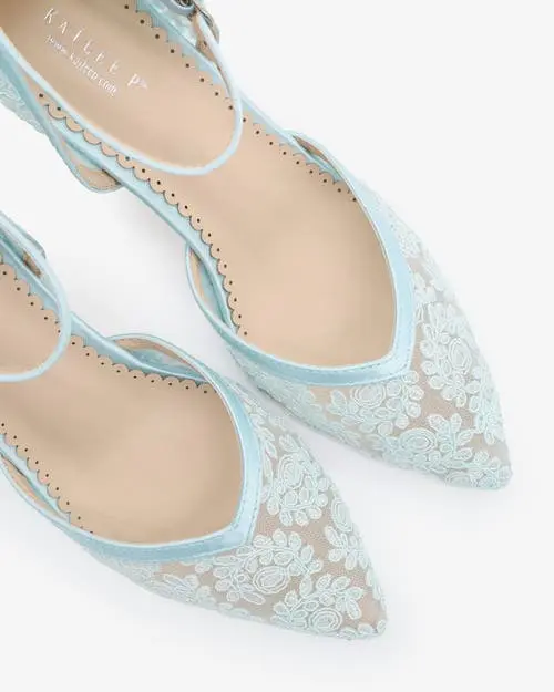 KAILEE P Abby Lace D'orsay Block Heel - Light Blue