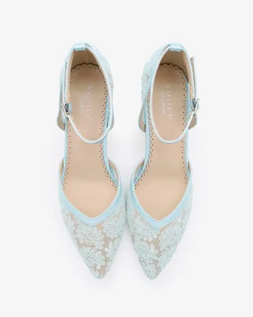KAILEE P Abby Lace D'orsay Block Heel - Light Blue
