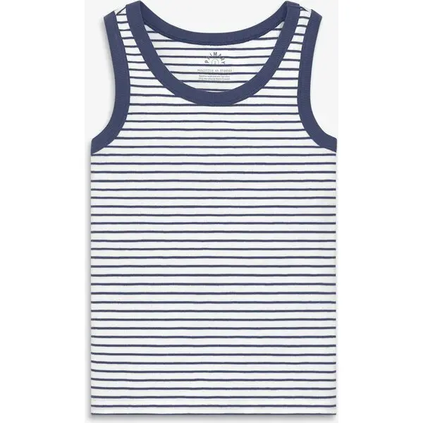 PRIMARY Ribbed Tank In Stripe - Sunwashed Navy White Stripe