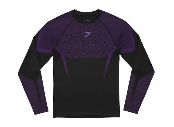 GYMSHARK Long Sleeve Muscle Fit T-shirt - Black/athletic Purple