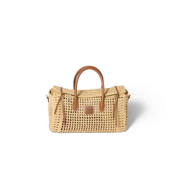 Miu Miu Raffia Top-handle Bag - Beige/cognac