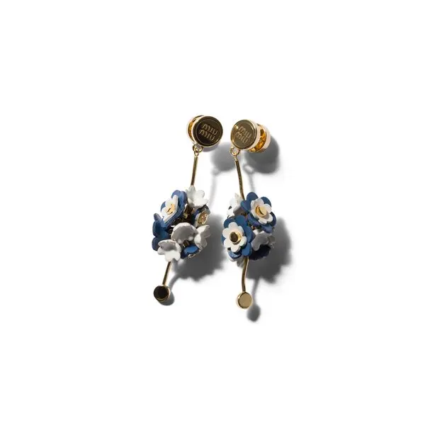 Miu Miu Metal And Leather Dangle Earrings - Air Force Blue/white