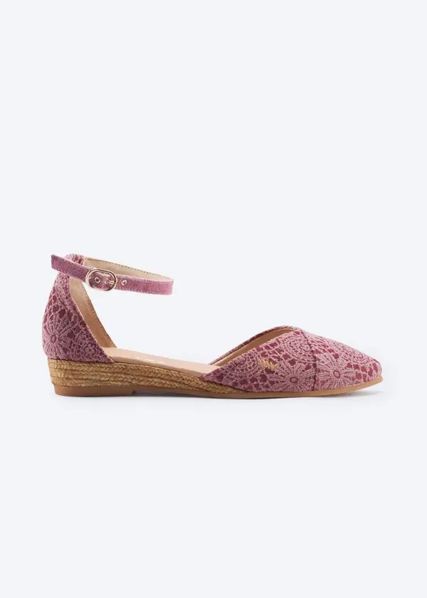 VISCATA Montroig Premium Fabric Espadrille Flats - Crochet Burgundy