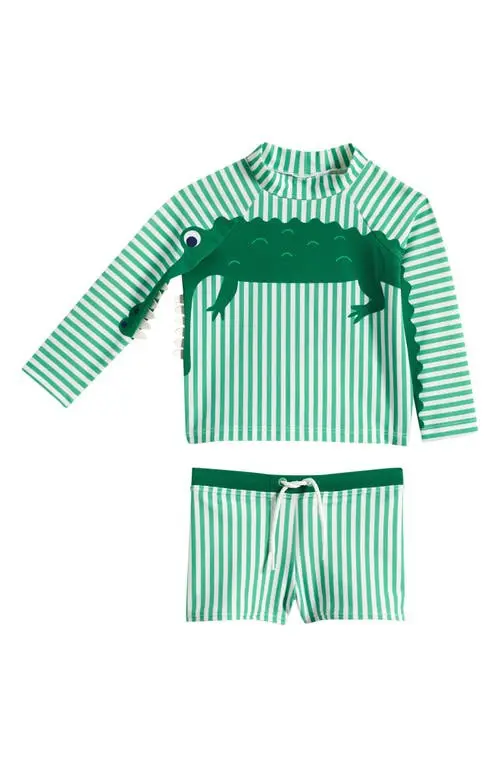 Boden Striped Two-piece Rashguard Swimsuit - Green Croc
