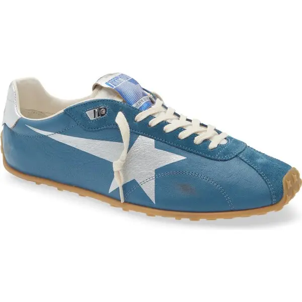 GOLDEN GOOSE Marathon Speed Leather Sneaker - Petrol Blue/silver/cream