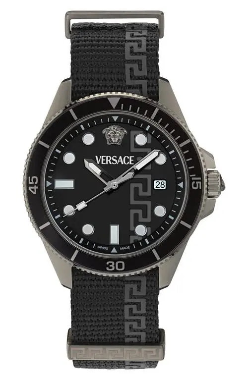 Versace Greca Force Fabric Strap Watch - Gunmetal