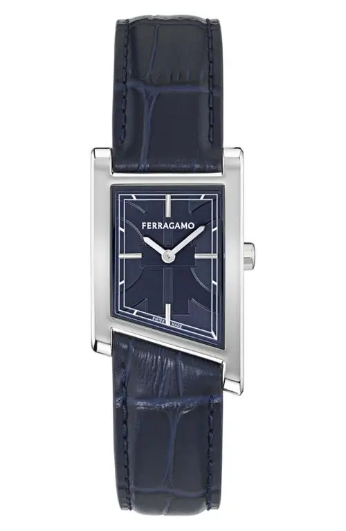 FERRAGAMO Asymetrique Leather Strap Watch - Stainless Steel