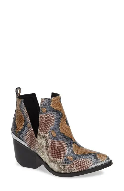 Jeffrey Campbell Cromwell Cutout Western Boot - Grey/wine Snake Print Leather