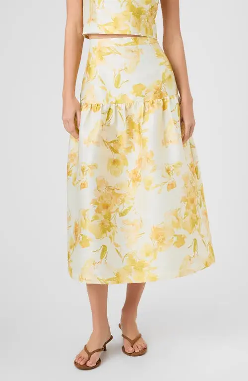 French Connection Sophie Floral Structured Taffeta Midi Skirt - Daisy Yellow Sophie Flower