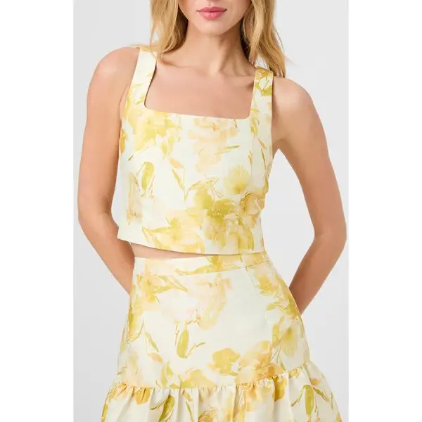 French Connection Sophie Floral Sleeveless Taffeta Crop Top - Daisy Yellow Sophie Flower