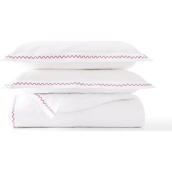 CHRISTY Wave Embroidered Edge Cotton Percale Duvet Cover Sets - Rose Pink