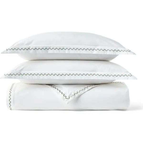 CHRISTY Wave Embroidered Edge Cotton Percale Duvet Cover Sets - Sage Green