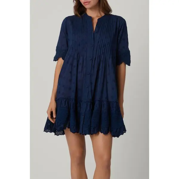 Shoshanna Milos Eyelet Mini Dress Cover Up - Navy