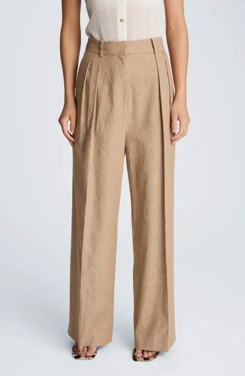 KENNETH COLE Double Pleat Wide Leg Linen Blend Pants - Mesa Taup/melange