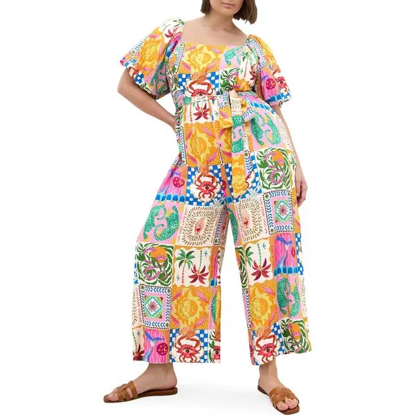 City Chic Positano Patchwork Print Jumpsuit - Positano Print