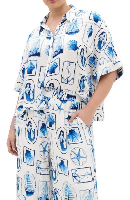 City Chic Postcard Print Button-up Shirt - Amalfi Postcard