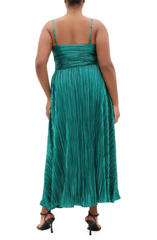 City Chic Kamila Plissé Metallic Maxi Dress - Emerald