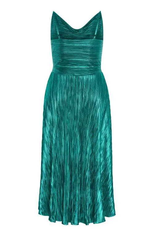 City Chic Kamila Plissé Metallic Maxi Dress - Emerald