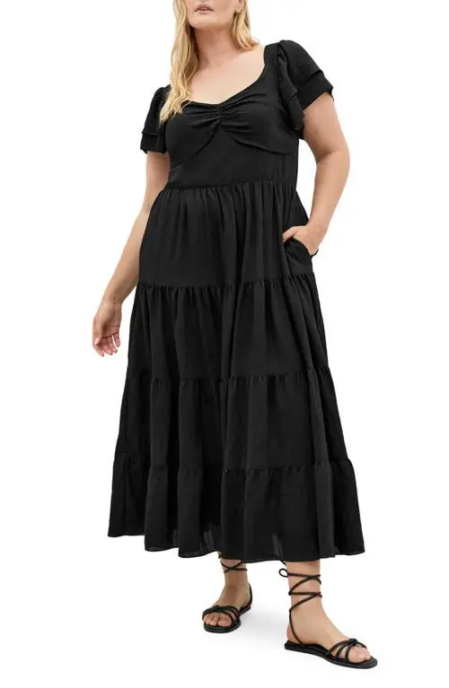 City Chic Crinkle Textured Midi Dress