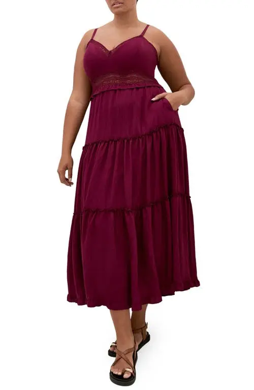 City Chic Ayla Crochet Trim Midi Dress - Pomegranate