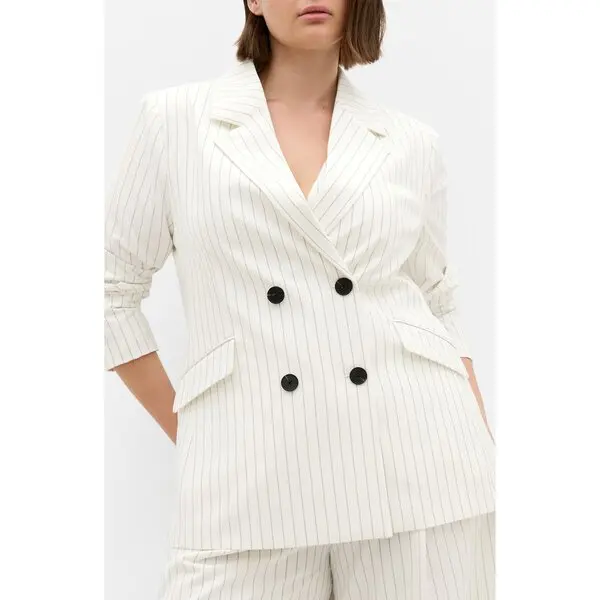 City Chic Pinstripe Double-breasted Jacket - Ivory Pinstripe