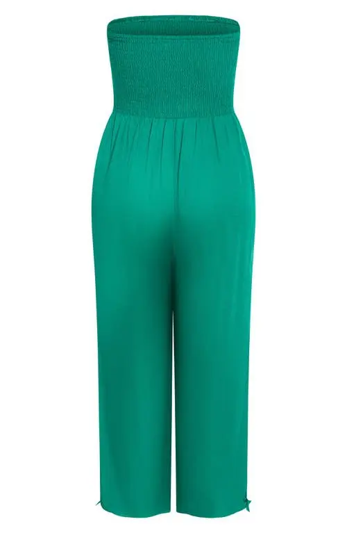 City Chic Ally Smocked Strapless Wide Leg Jumpsuit - Green