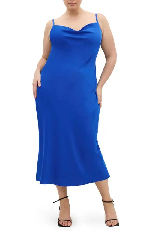 City Chic Sadie Satin Cocktail Midi Dress - Cerulean