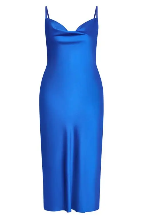 City Chic Sadie Satin Column Midi Dress - Cerulean