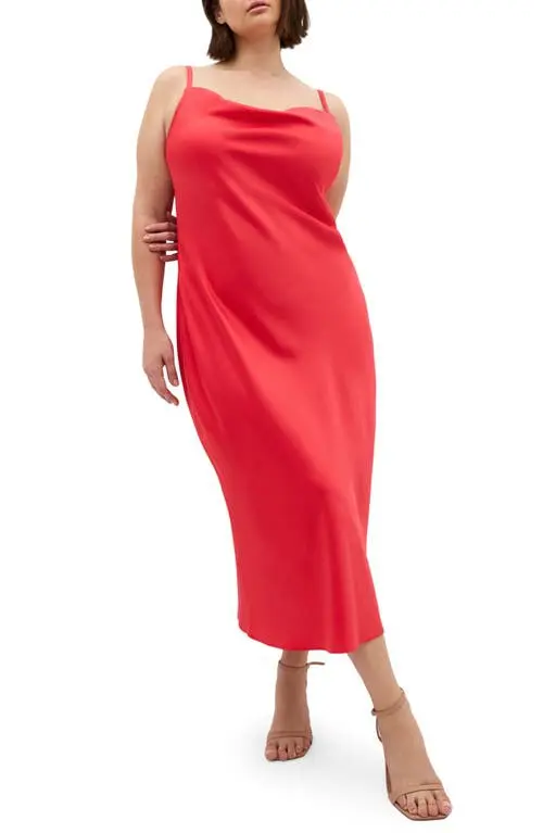 City Chic Sadie Satin Cocktail Midi Dress - Watermelon