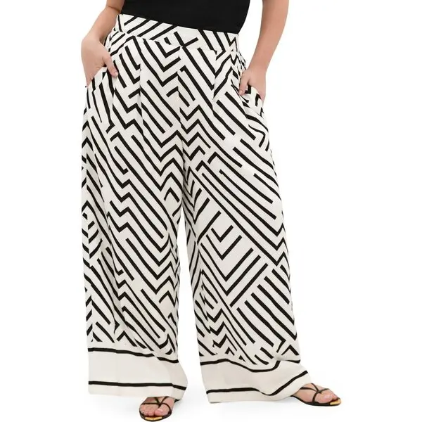 City Chic Printed Wide Leg Pants - Linear Bdr