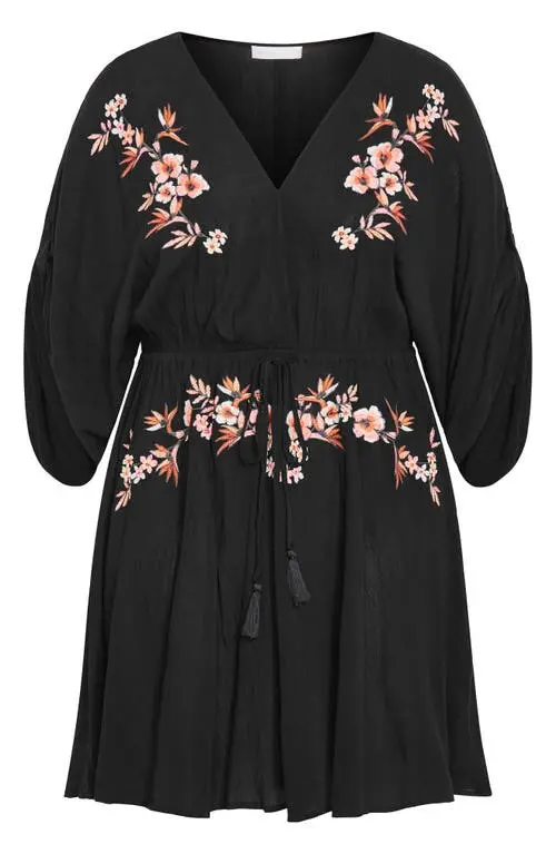 City Chic Floral Embroidered Mini Dress - Black