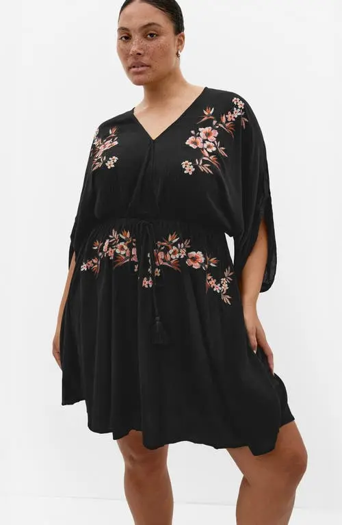 City Chic Floral Embroidered Mini Dress - Black