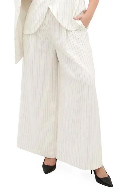 City Chic Belted Pinstripe Wide-leg Pants - Ivory Pinstripe