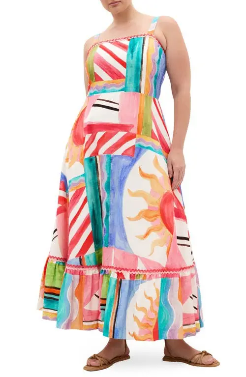 City Chic Sunlit Print Sleeveless Maxi Dress - Sunlit Days