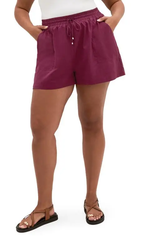 City Chic Lola Cotton Drawstring Shorts - Pomegranate