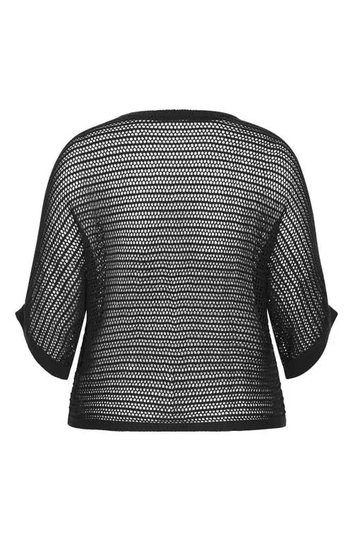 City Chic Sheer Open Knit Top - Black