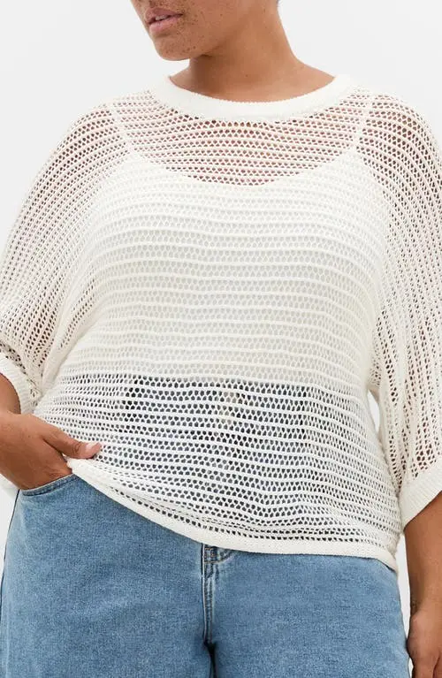 City Chic Sheer Open Knit Top - Creme