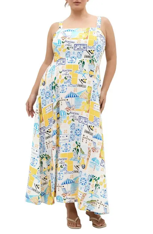 City Chic Collins Print Sleeveless Maxi Dress - Amalfi Coast