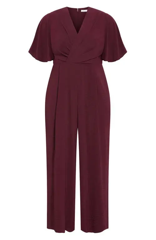 City Chic Braelynn Short Sleeve Jumpsuit - Dark Cherry