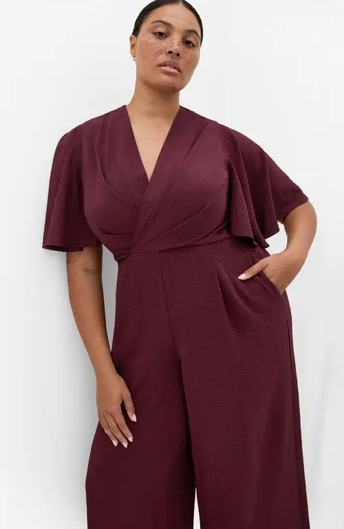 City Chic Braelynn Short Sleeve Jumpsuit - Dark Cherry