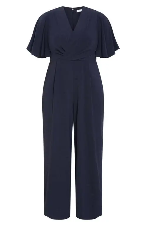 City Chic Braelynn Short Sleeve Jumpsuit - Navy