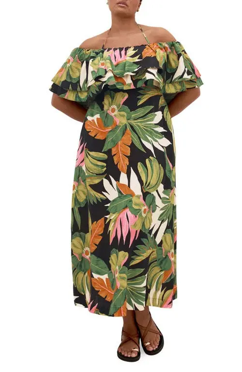 City Chic Tie Neck Maxi Dress - Paradiso Print