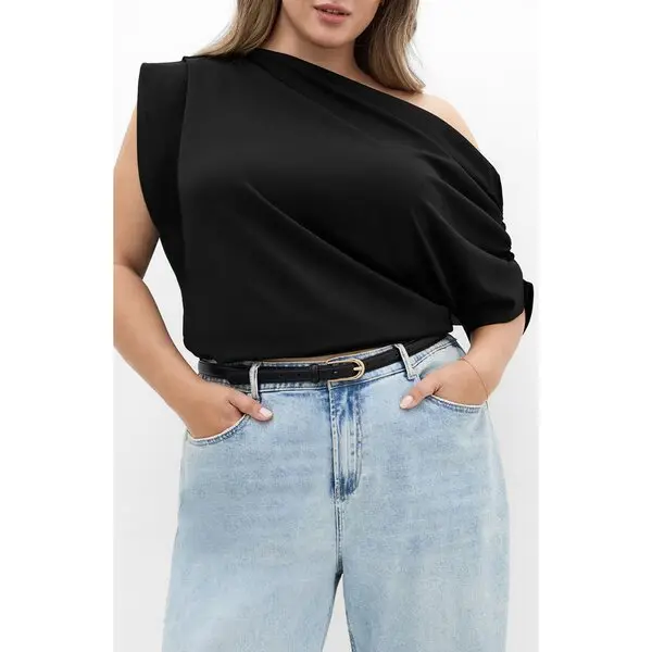 City Chic Imani Asymmetric Knit Top - Black