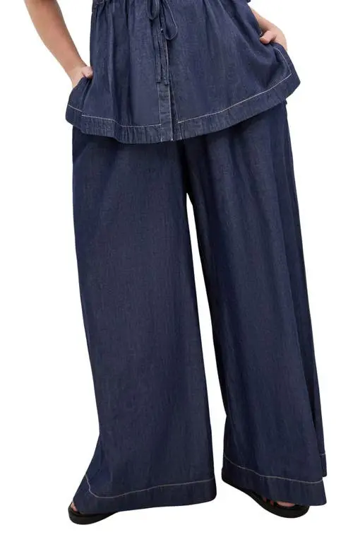 City Chic Mikayla Wide Leg Drawstring Denim Pants - Indigo