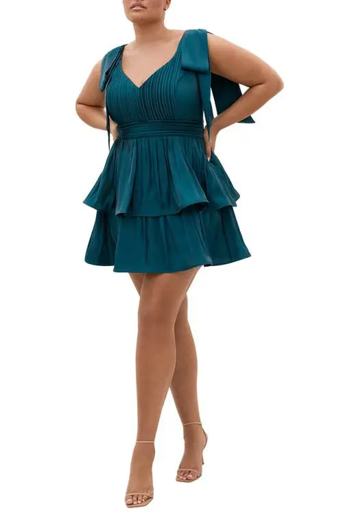 City Chic Betty Bow Cocktail Mini Dress - Emerald