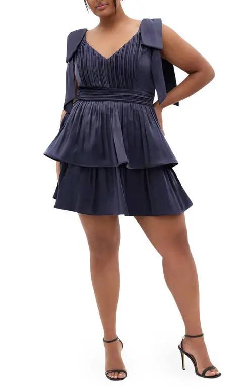 City Chic Betty Bow Cocktail Dress - Navy