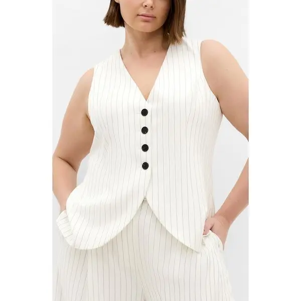 City Chic Pinstripe Vest - Ivory Pinstripe