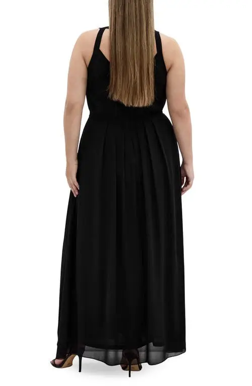City Chic Lace Bodice Pleated Dress - Black