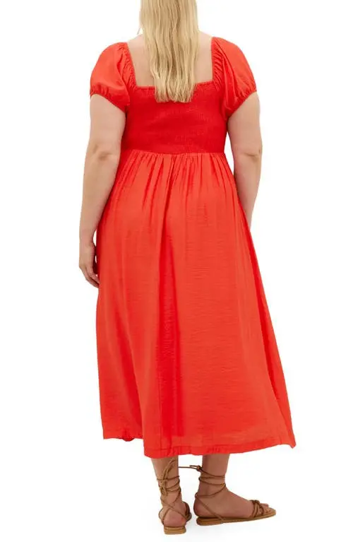 City Chic Abbigail Midi Peasant Dress - Watermelon