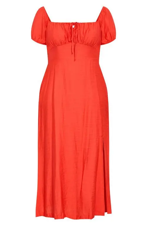 City Chic Abbigail Midi Peasant Dress - Watermelon